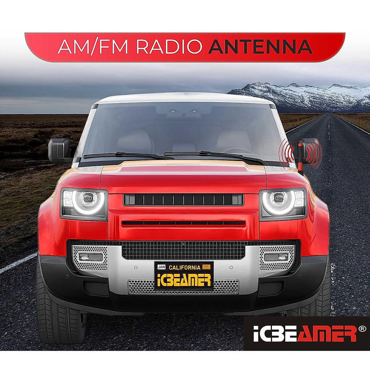 ICBEAMER 3" 76 mm Carbon Fiber Polished Finish & Red Aluminum Short Automotive Antenna with Internal Copper Coil Universal Fit AM/FM Radio Antenna Replacement Compatible for Car, Truck and Van