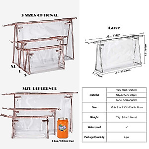 Sea Team 6-Pack Transparent Waterproof Cosmetic Bags with Zipper, Clear Vinyl Plastic Makeup Bags, Portable Travel Toiletry Pouch, Organizer, Pencil Case (Colorful, Large/10.4")