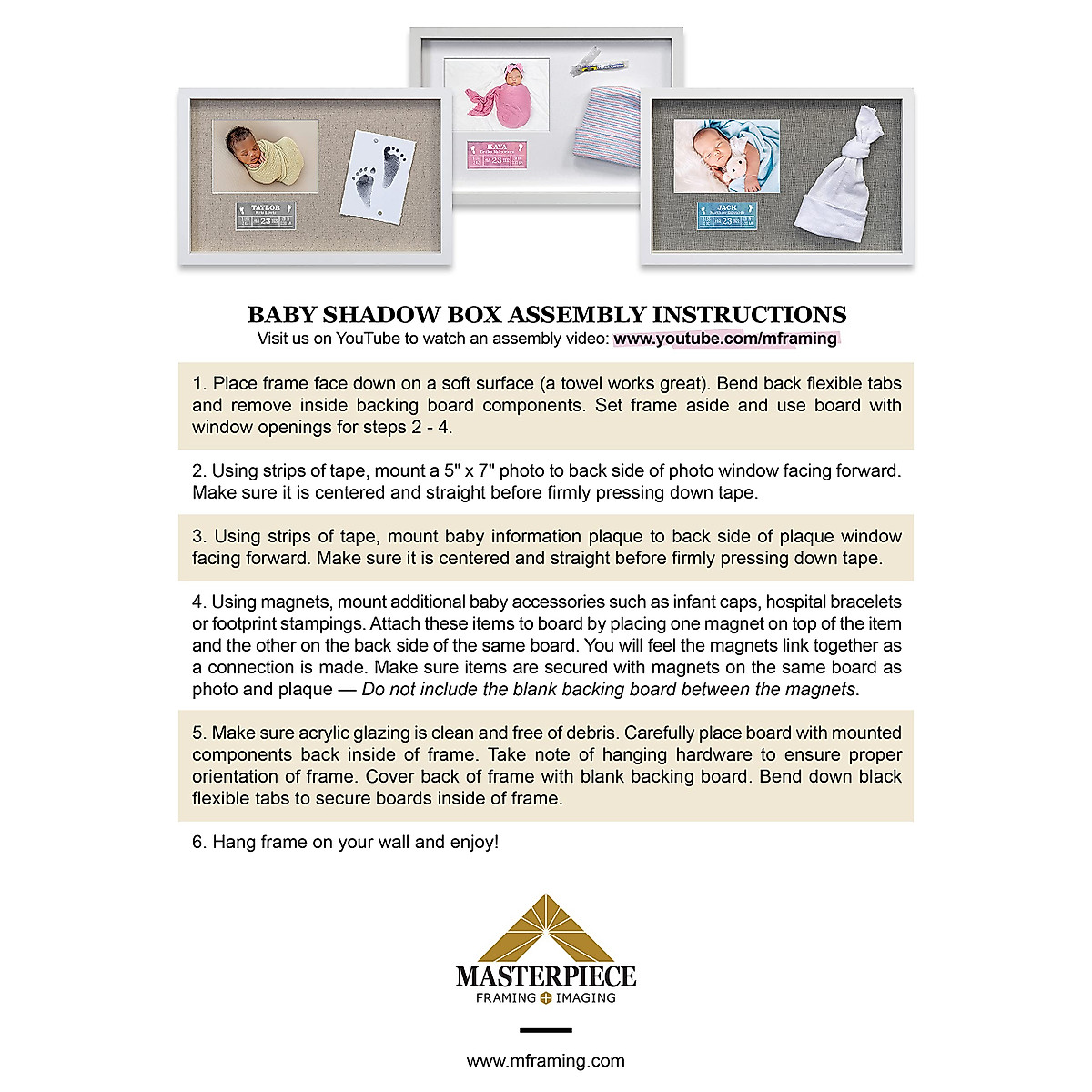 Baby Shadow Box Display Frame for Photo, Printed Graphic Info Insert & Magnet Mounted Keepsakes (Gray Linen Mat, Blank Graphic Info Insert)