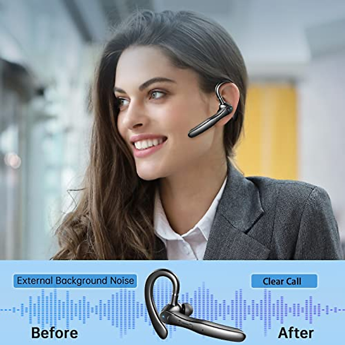 Bluetooth Headset Wireless Bluetooth Earpiece 5.3 Clear Call with 2 ENC Microphone, 80Hrs Ultra Long Playtime Hands-Free Earbuds for Driving/Business/Office, Compatible for IOS/Android Cellphone 2023