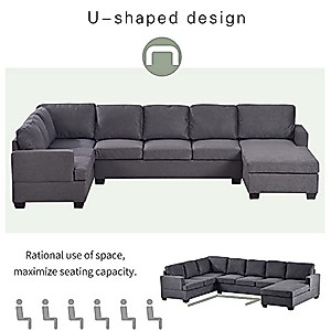 GODAFA Modern Large Upholstered U-Shape Sectional Sofa, Extra Wide Chaise Lounge 8 Seater Couch for Living Room Apartment, Gray