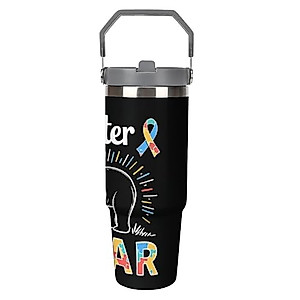 Sister Autism Awareness with Bear (2) 30 OZ Insulated Tumblers with Handle And Straw Leakproof Vacuum Insulated Stainless Steel Water Bottle for Car Fishing Travel
