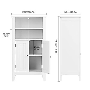 FOTOSOK Bathroom Storage Cabinet, Floor Storage Cabinet with 2 Doors and Shelves for Living Room, Bedroom, Kitchen and Office, White