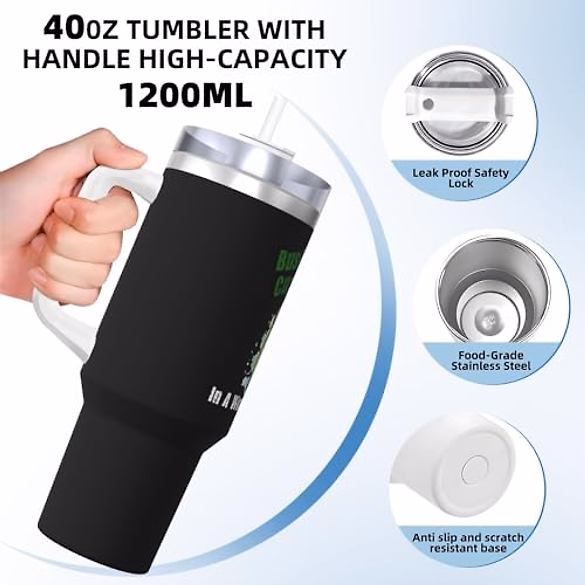 Busier Than A Cucumber In A Women'S Prison 40 Oz Tumbler With Handle Car Cup Portable Insulated Coffee Mug Cold/Hot Drinks Leak-Proof Lid Reusable Travel Mug