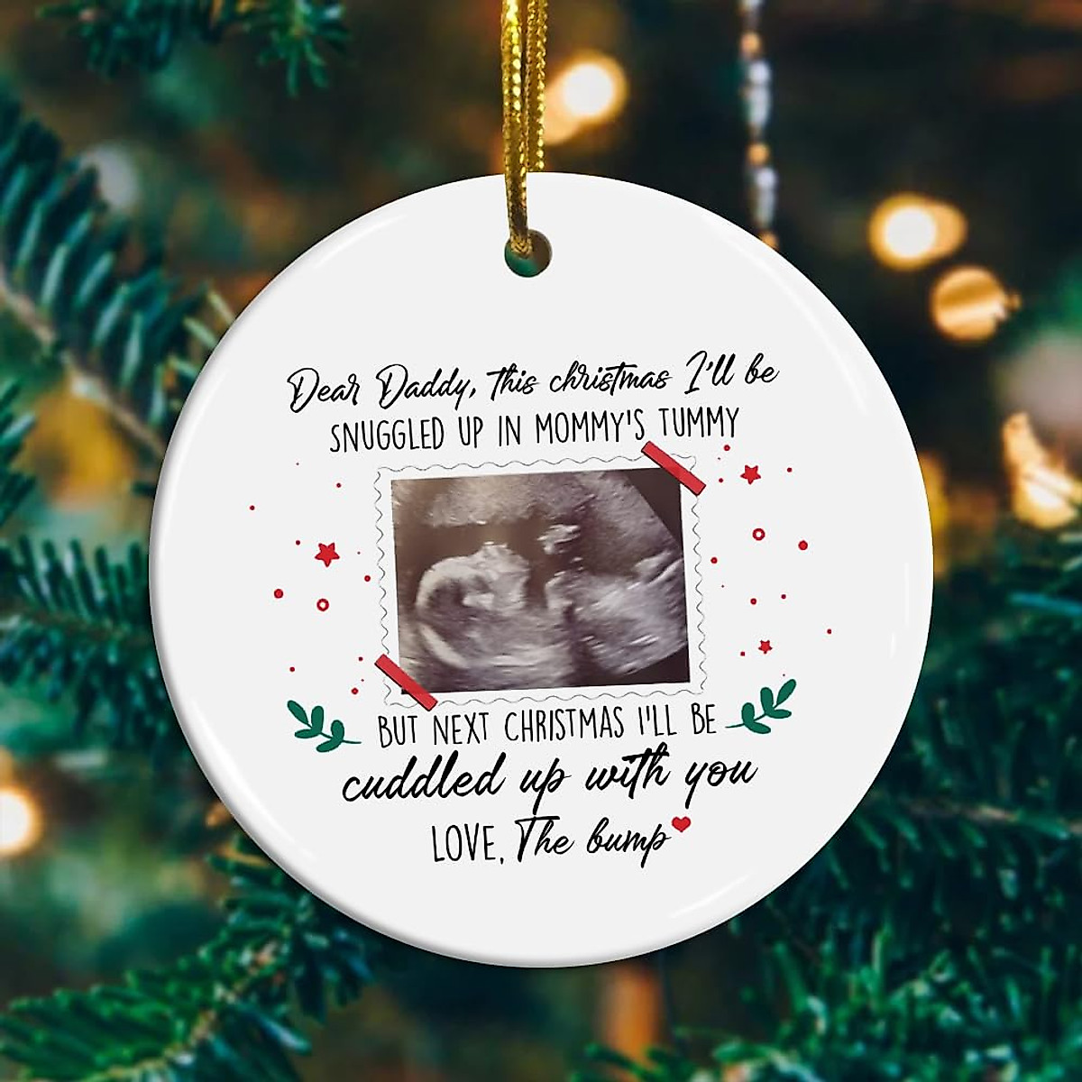 Personalized 2024 Baby's First Christmas Ceramic Ornament, Ultrasound Dear Daddy Pregnancy Announcement, Keepsake Gift for Newborn Baby Girl, Baby Boy, New Parents Gift Christmas Decoration