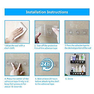 JSVER Stainless Steel Shower Caddy Wall Mounted Shower Organizer, Shower Shelves With Hooks, No Drilling Shower Rack for Shampoo, Conditioner, Body Wash, Shower Shelf For Inside Shower (2 Pack)