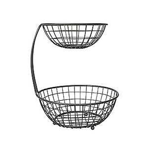 Spectrum Diversified Grid Arched 2-Tier Basket Server Bowls for Storage Organization and Display of Produce Vegetables and Fruit, Industrial Gray, Medium