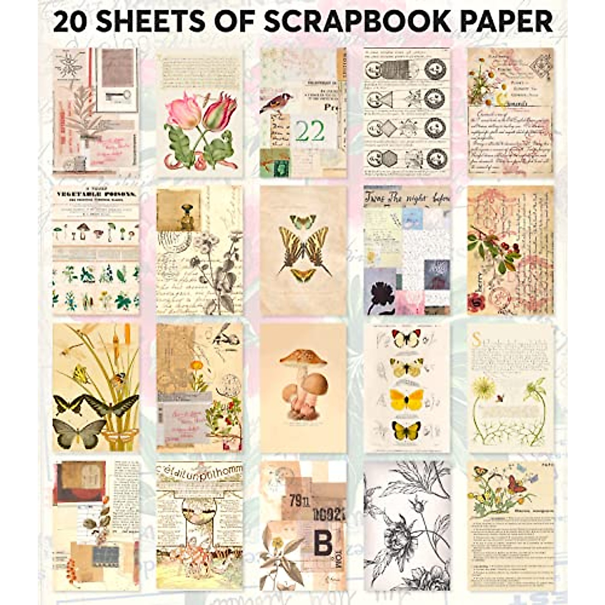 FAYWARE Vintage Washi Stickers for Journaling - Ephemera Sticker Book for Journaling with 414 Vintage Stickers & 20 Scrapbook Papers. Junk Journal Supplies, Scrapbooking Supplies for DIY Paper Crafts