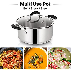 QStar 5.01 qt Stainless Steel Aluminum Nonstick Stock Pot with Glass Lid and Stay Cool Handle