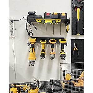 Power Tool Storage Rack, Amoowis Tool Organizer, Metal Shelf Utility Racks, Shelves for Garage Organization and Storage, Pegboard Drill Holder Wall Mount with Magnetic Strip for Screwdriver, Drill Bit
