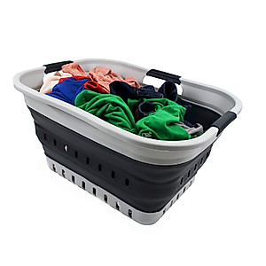 SAMMART 30L (8 gallons) Collapsible Plastic Laundry Basket/Hamper-Foldable Storage Container/Organizer-Space Saving Outdoor Pop Up Saving (Grey/Slate Grey (Set of 2))