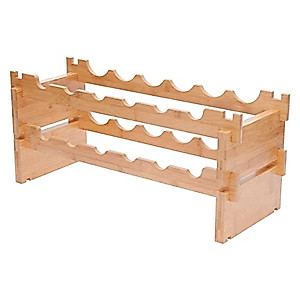 Modular Stackable Bamboo Wooden Wine Rack; Easy to Assemble & Add Levels; Bottles Rest Slanting Downwards to Keep Corks Moist; for Kitchen, Pantry, Cellar Storage (12 Bottle Capacity, 6 x 2 Rows)