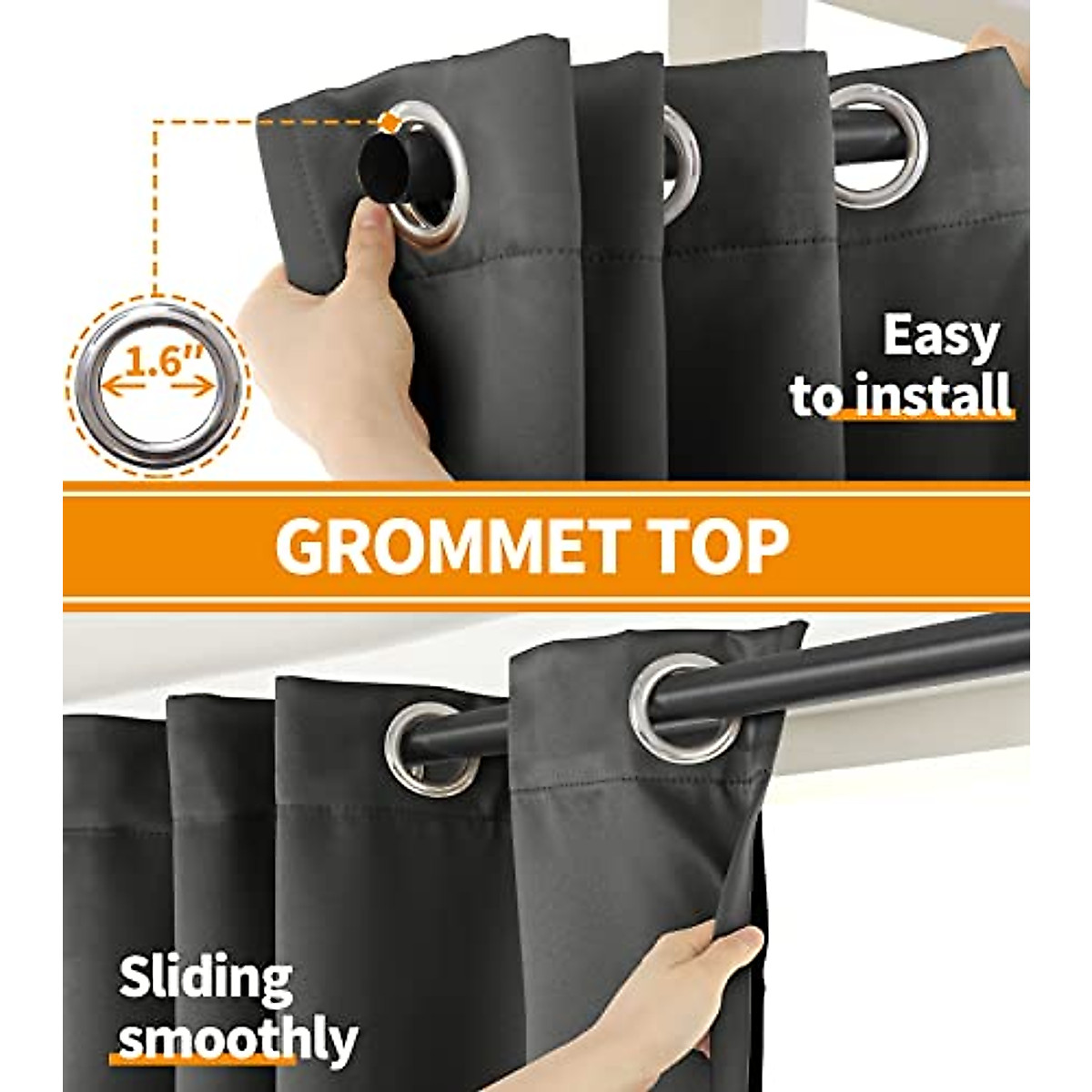 YoungsTex Dark Grey 100% Blackout Curtains 63 Inches Long for Bedroom Grommet Total Blackout Window Curtains 63 Inches Length with Thermal Insulated Backing, 2 Panels, 42 x 63 Inch