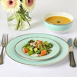 Martha Stewart Gracie Lane Porcelain Decorated Dinnerware Set - Martha Blue w/Gold Rim, Service for 4 (12pcs)