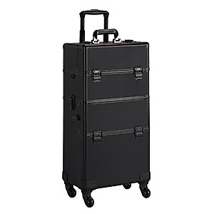 Yaheetech Makeup Train Case 3 in 1 Professional Cosmetic Trolley Multi-Functional Organizers Large Storage Traveling Cart Trunk for Nail Tech - Black