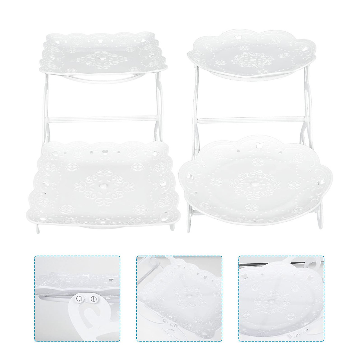 generic 2 Sets of 2- Tier White Dessert Cake Stand Pastry Stand Bicycle Cupcake Stand Cookie Tray Candy Fruit Plate and Trays for Wedding Home Birthday Party