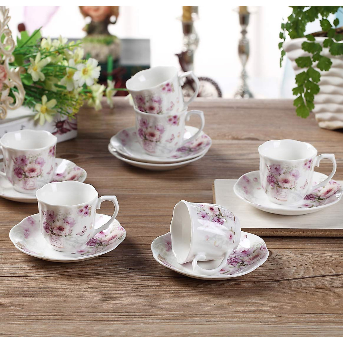 GuangYang （Tiny Size）Fine Porcelain Mini Espresso Turkish Cups and Saucers Set, 2 Ounces or 80cc,in Gift Box