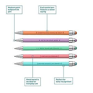 Cheersville 5 Pack Soft Touch Click Pens with Stylus Motivational Thankful Appreciation - Confetti Colored Black Ink Fine Point 0.5mm - School Office Home Employee Gifts
