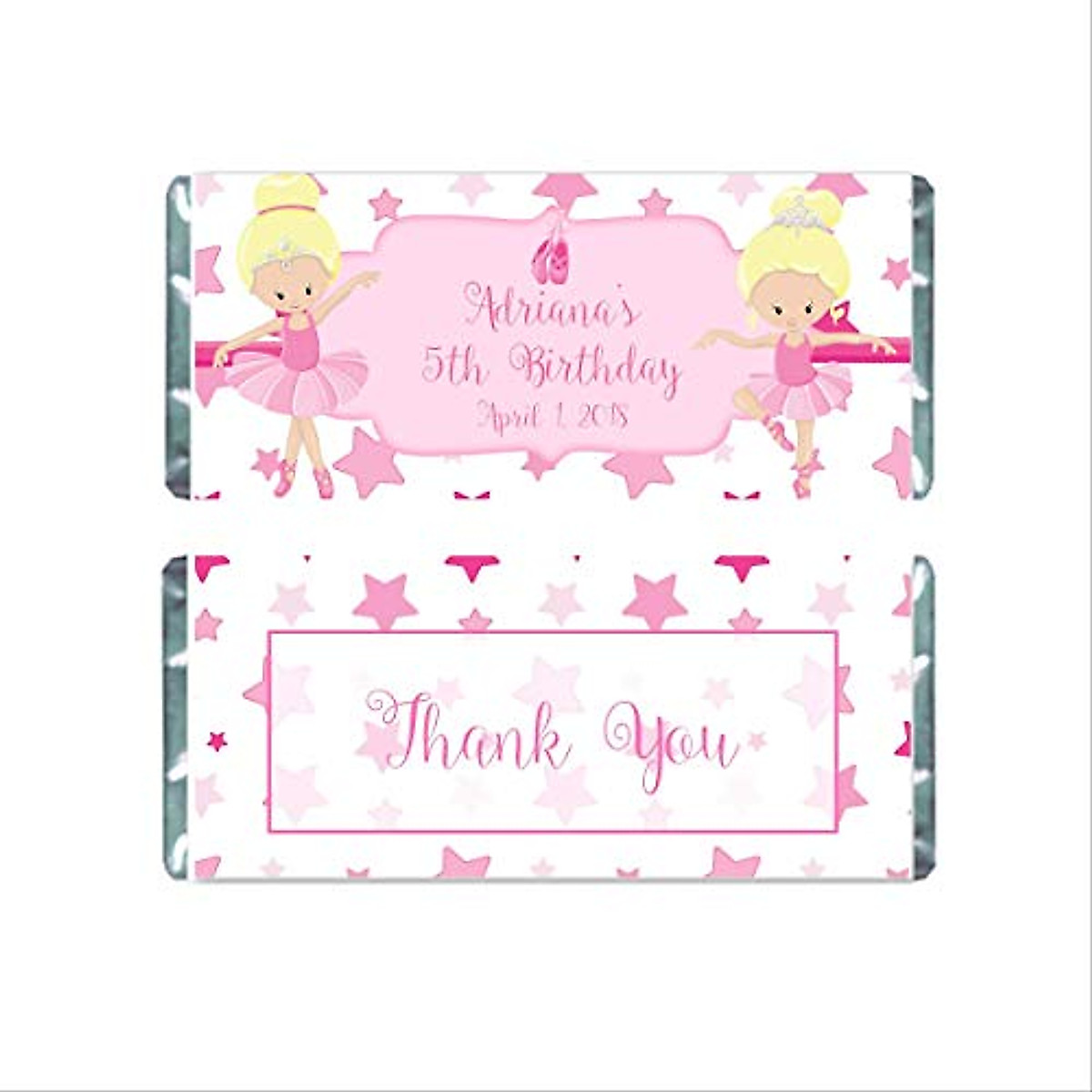 Ballet Personalized Candy Bar Wrappers for Girls Birthday Party Favors, Ballerina Wrappers for Hershey Bar Pack of 20