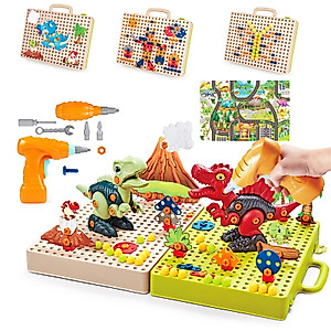 Dinosaur Take Apart Toys with Electric Drill for Kids, Dinosaur Toys for Kids 3-5, Dinosaurs Building Construction Toy Set Educational Learning STEM Toys Gift for 3 4 5 6 7 Year Old Boys & Girls