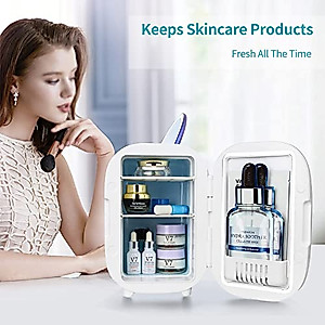 Ethereal Mini-Skincare-Fridge-for-Bedroom, 6 Liter/8 Can AC/DC Portable Thermoelectric Cooler and Warmer Compact Refrigerator, Portable Small Fridge for Skincare Foods Medications