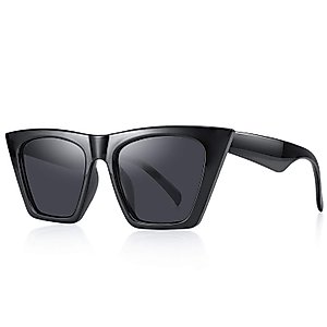 OLIEYE Vintage Square Cat Eye Sunglasses Women Fashion Small Cateye Sunglasses (Black, 50)