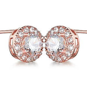 GULICX Halo Stud Earrings Round CZ Cubic Zirconia for women Silver/Gold Plated/Rose Gold Plated