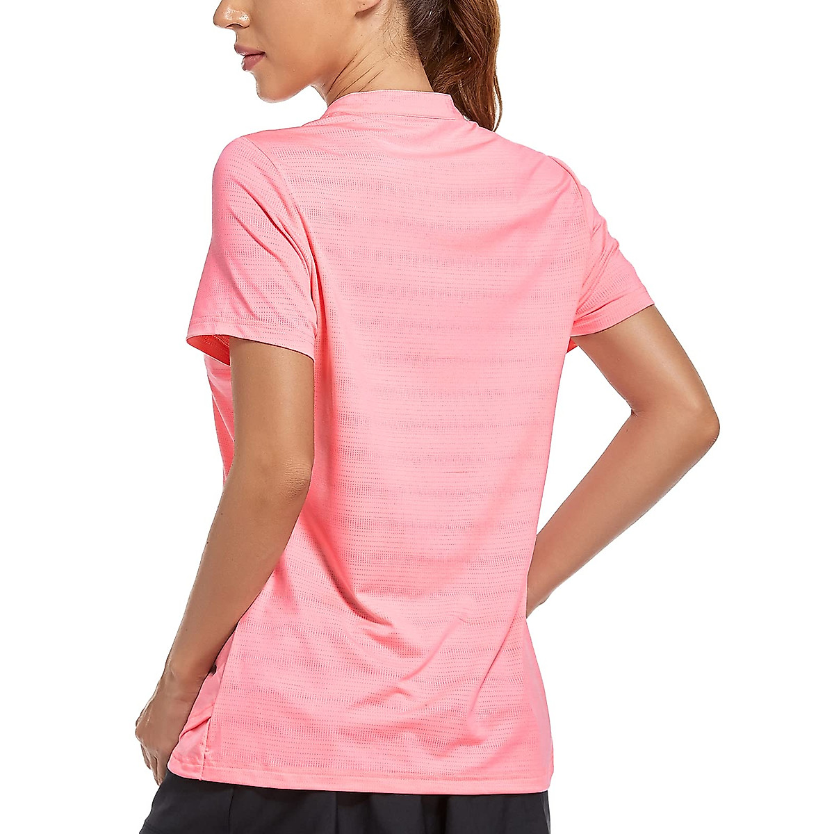 MIER Women's Collarless Golf Polo Shirt - UV Protection, Lightweight & Quick Dry - Pink, M