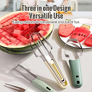 SINGYEIEC 3-in-1 Watermelon Cutter Slicer Tool, Stainless Steel Watermelon Cutter Slicer, Creative kitchen fruit cutter tool, Watermelon Popsicle Mould, melon cutter, portable fruit fork