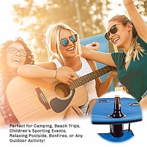 Wakeman Camp Table - Round 2-Tier Folding Table with 4 Cupholders and Carrying Bag - for Camping, Beach, Picnic, Sporting Events, and More Outdoors,Blue