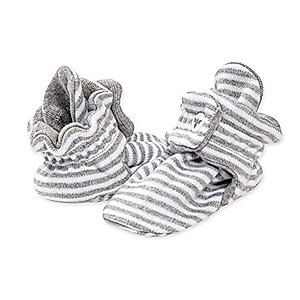 Burt's Bees Baby Baby Organic Cotton Newborn Essentials Shoes, Gender Neutral Color for Ages 0 to 9 Months Old Slipper Sock, Heather Grey Stripe, 3 Unisex Infant