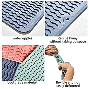 Kitchen Silicone Dish Drying Mat, Non-Slip Heat Resistant Pad for Sink Bar Bottle Cup, Dishwasher Safe(12x16")