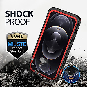 BEASTEK for iPhone 12 Pro Max Waterproof Case, FSN Series IP68 Magnetic Shockproof Case with Built-in Screen Protector and MagSafe Protective Cover, iPhone 12 Pro Max 6.7 inch (Red)