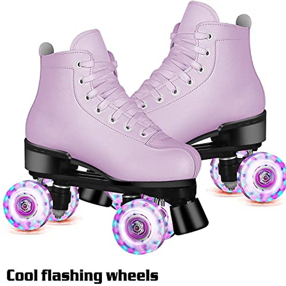 PERZCARE Roller Skates for Women&Girls,Classic Double Row 4 Wheels Shiny Quad Men's Skates,PU Leather High-top Roller Skates for Teens/Adult/Boys/Unisex Indoor/Outdoor