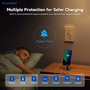 ELEGRP USB Outlets Receptacles, 3-Port USB C Wall Outlet, 30W 6.0A USB Electrical Outlet, 20 Amp Tamper-Resistant Outlet with USB C Ports, UL Listed, Screwless Wallplate Included, 10 Pack, Matte White