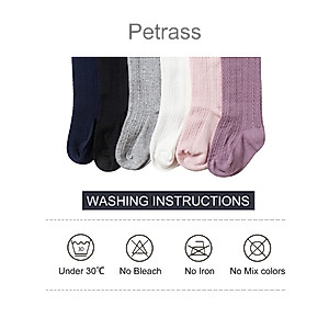 Petrass Baby Girls Cable Knitted Tights Infant Full-Footed Seamless Cotton Tights New-born Girls Seamless Leggings (Black/Ivory/Grey, 0-3 Months)