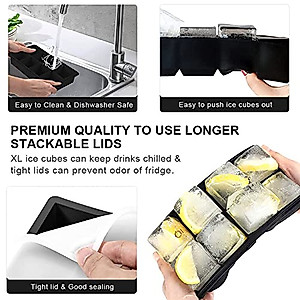 LessMo Ice Cube Tray with Lid - 2 Pack Large Silicone Ice Tray Molds for Freezer, BPA Free, Big Square Ice Cube for Whiskey, Cocktails, Baby Food, Juices