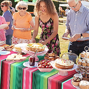 Hxezoc 3 Pack Disposable Plastic Mexican Serape Tablecloths, Mexican Fiesta Striped Party Table Cover for Mexican Party Wedding Birthday Party Decorations Outdoor Indoor Party Supplies