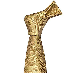 Barry.Wang Men Tie Set Paisley Gold Silk Necktie Pocket Square Cufflinks Formal Wedding Party Business Prom