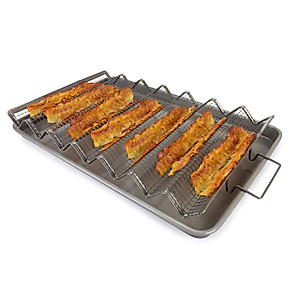 EaZy MealZ Bacon Rack & Tray Set | Specialty Tray and Grease Catcher | Even Cooking | Non-Stick | Healthy Cooking | Durable Material | Customized Cooking Experience (Large, Gray)