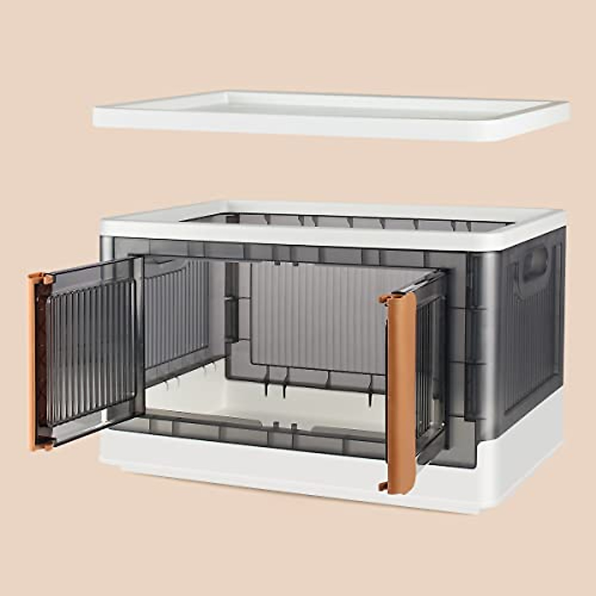 MOSFiATA Storage Bins with Lids - 8.4Gal Stackable Storage Bins, Folding Storage Box for Closet Organizer, Plastic Collapsible Storage Bins with 2 Doors & Wheels for Home Kitchen,1 Pack