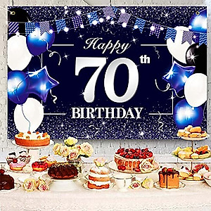 P.G Collin Happy 70th Birthday Banner Backdrop Sign Background 70 Birthday Party Decorations Supplies for Him Men 6 x 4ft Blue Purple