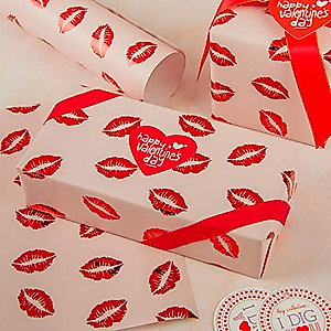WRAPAHOLIC Wrapping Paper Roll - Red Foil Lips for Birthday, Holiday, Valentine's Day Wrap - 30 inch x 16.5 feet