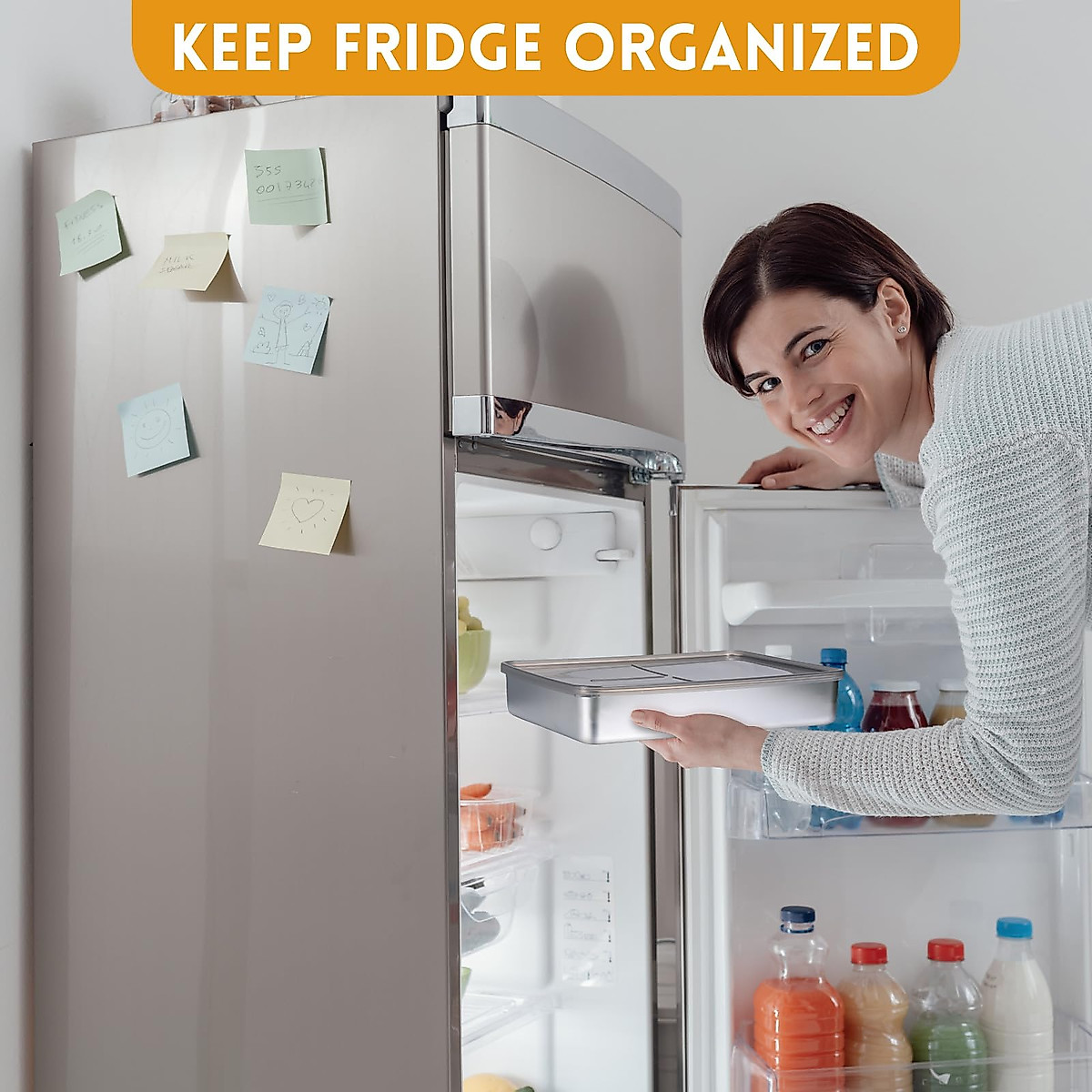 Maxcheck 2 Pack Bacon Container for Refrigerator 304 Stainless Steel Airtight Deli Meat Storage Containers Large Food Storage Containers with Lids and Elevated Base for Fridge