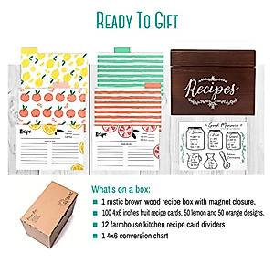 OUTSHINE Wooden Recipe Box with Cards and Dividers | Farmhouse Recipe Box with Card Dividers | Large Wood Recipe Cards and Box Set | Vintage Recipe Box Dividers 4x6 with Tabs | Best Recipe Box Holder