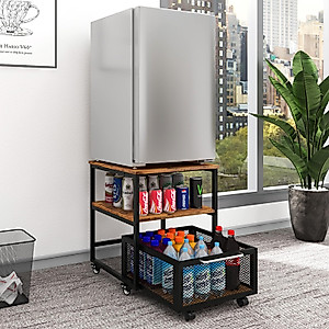 PUNCIA 19.7x19.7in Mini Fridge Stand with Storage and Wheels Heavy Duty Mini Fridge with 4 Lockable Wheels Table Beverage Refrigerator Stand for Coffee Bar Fridge Car for Office Home Bedroom Dorm