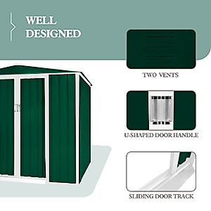 Oakmont Outdoor 4' × 6' Storage Shed Walk-in Garden Tool House with Double Sliding Doors, Yard Lawn (Green)