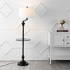 JONATHAN Y JYL3055D Cora 60" Metal/Glass LED Side Table and Floor Lamp, Contemporary,Transitional for Bedroom, Living Room, Office, Kids Room, College Dorm, Bookcase, LED Bulb Included, Black