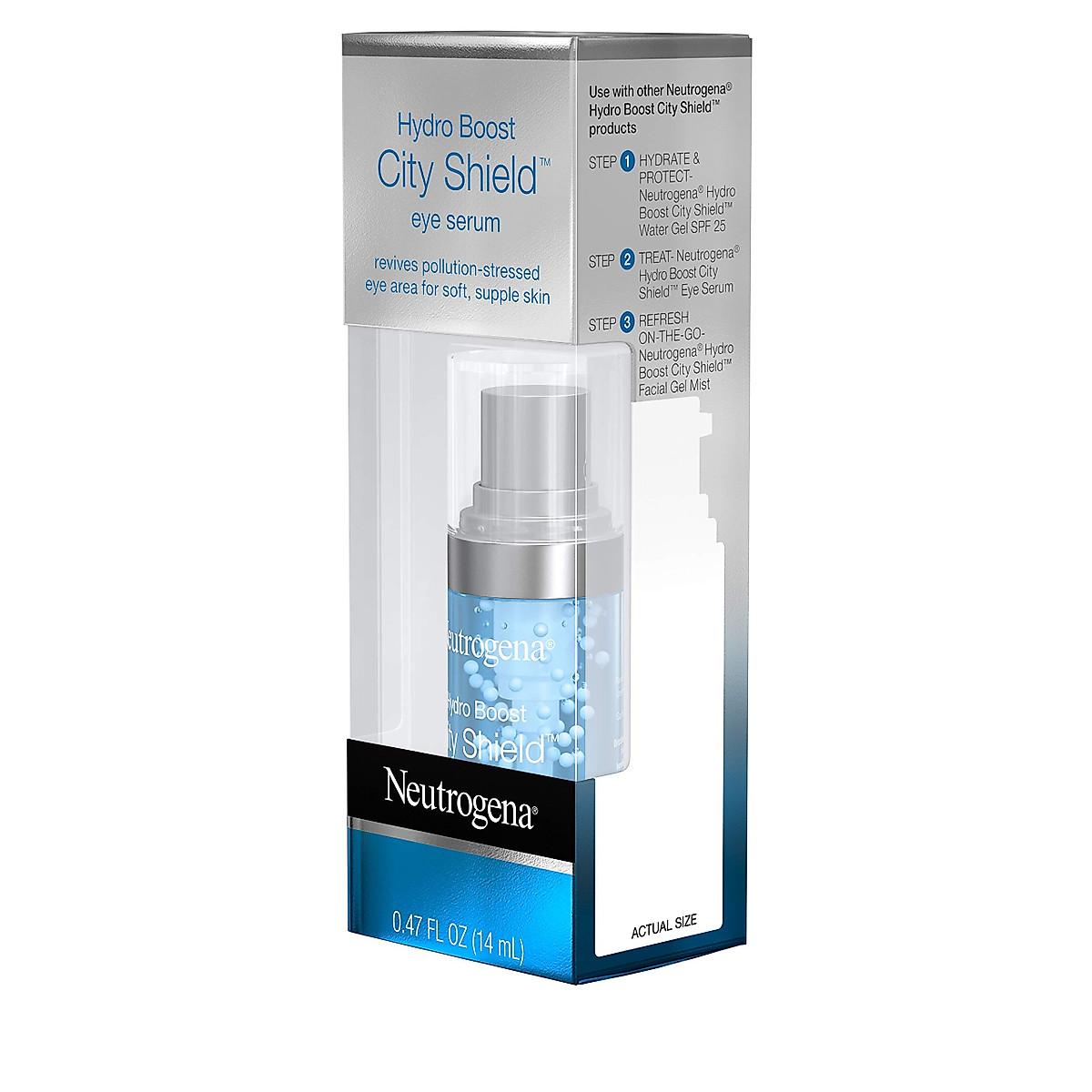 Neutrogena Hydro Boost City Shield Hydrating Eye Serum with Hyaluronic Acid, Antioxidants, and Multivitamin Capsules for Pollution Stressed Skin, Oil-Free and Non-Comedogenic,.47 fl. oz