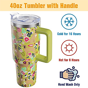 owbgsdh Boxer Dog Gifts for Women Dog Lovers 40 oz Floral Boxer Lover Tumblers with Handle and Straw, Stainless Steel Vacuum Insulated Travel Coffee Mug Cup Water Bottle